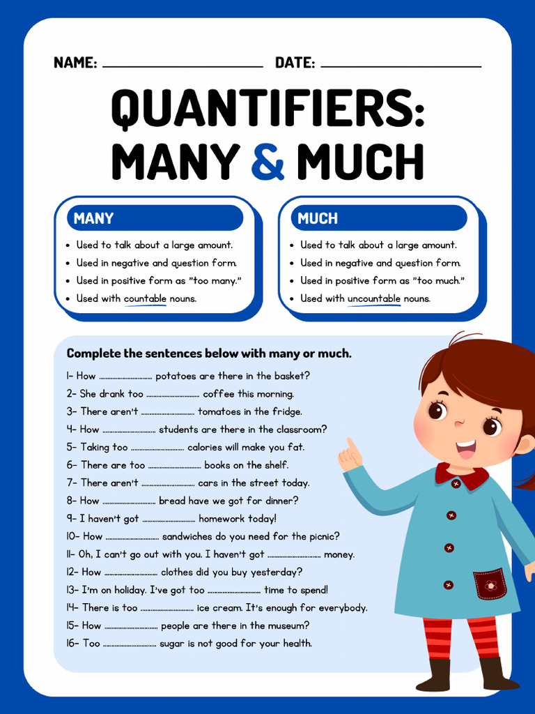 Quantifiers Many & Much Grammar Worksheet | PDF