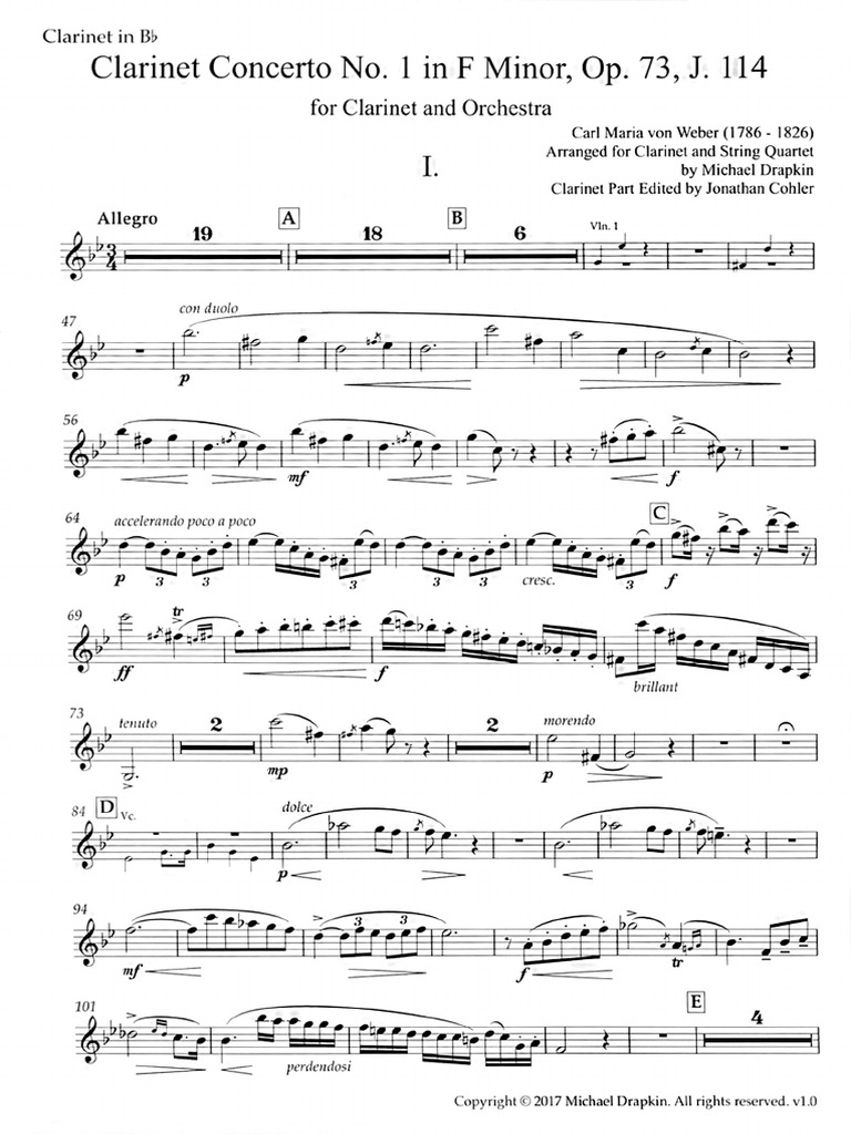 Weber - Clarinet Concerto No. 1 in F Minor - Clarinet Part Edited by ...