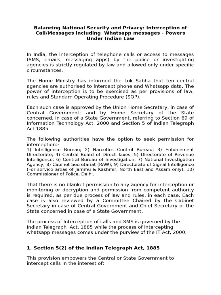 Indian Telegraph Rules on Interception | PDF