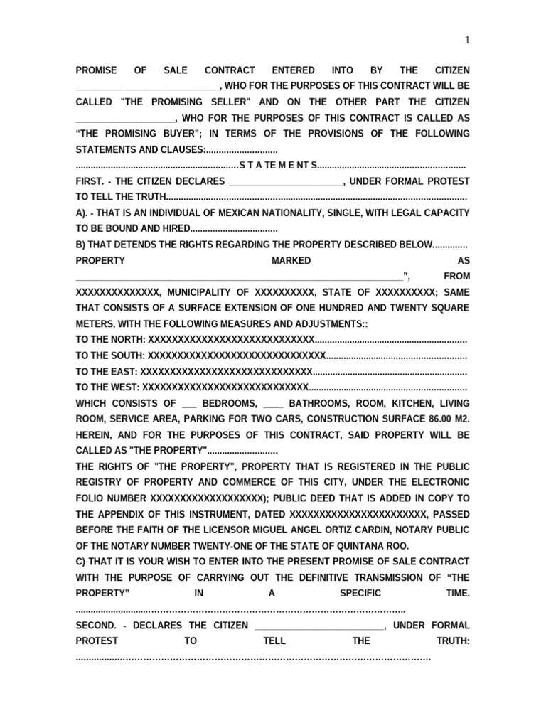 Promise of Sale Contract Template | PDF | Deed | Taxes