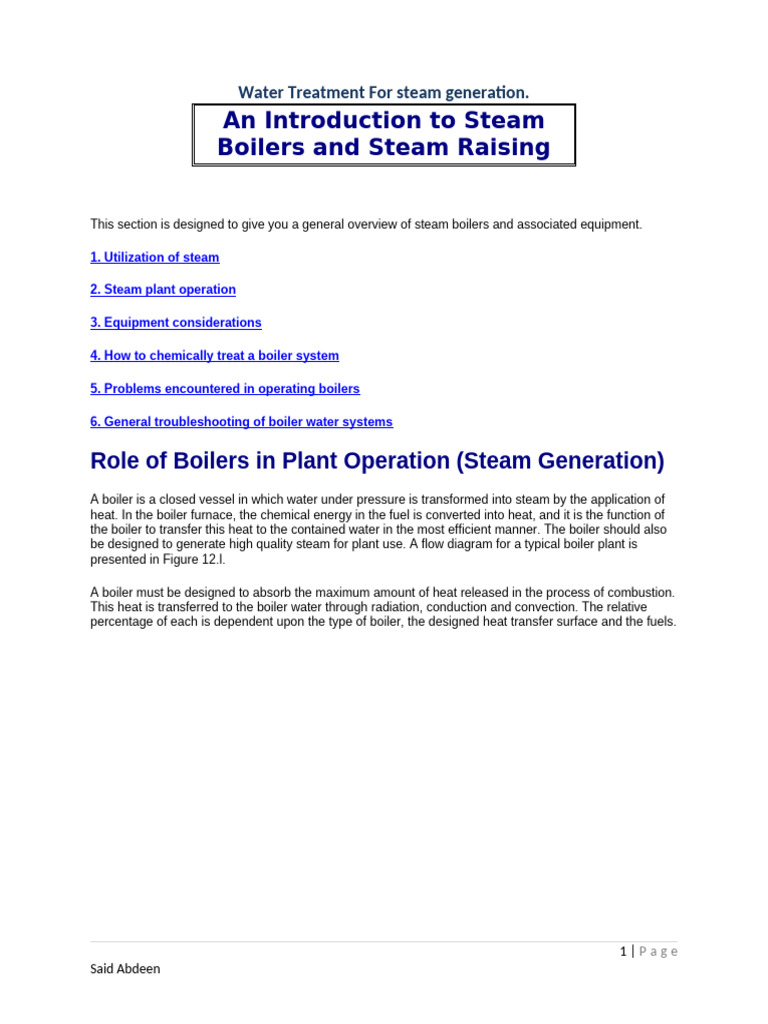 Water Treatment for Steam Generation | PDF | Corrosion | Boiler