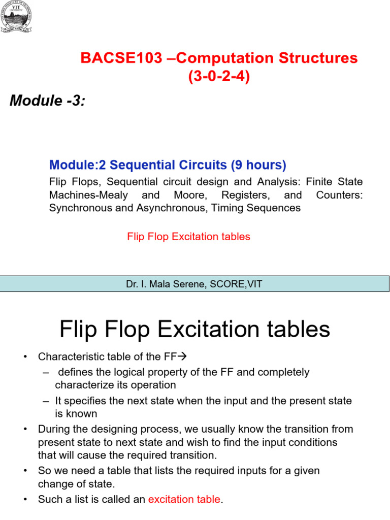 Comp Struct Mod3 Lec2 Flip Flop Excitation Tables | PDF | Computer ...