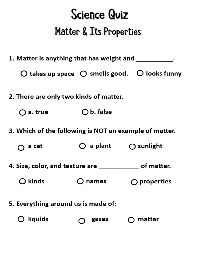 Science Quiz Matter and Its Properties | PDF