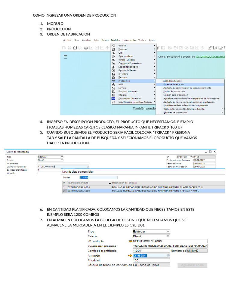 Como Ingresar Una Orden de Produccion | PDF