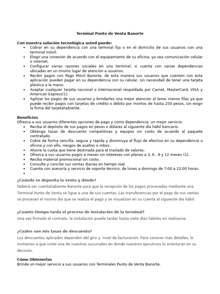 Terminal Banorte: Cobro sin conexión | PDF | Tarjeta de débito ...