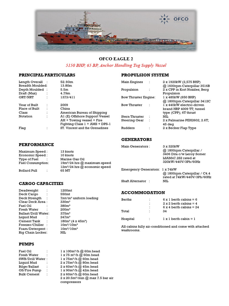 OFCO Eagle 2 Specifications Overview | PDF | Tugboat | Watercraft