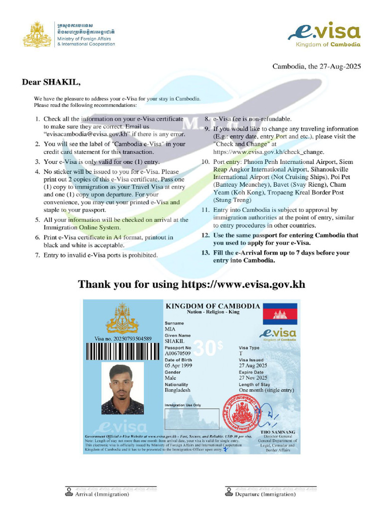 E-Visa Certificate A00670509 | PDF