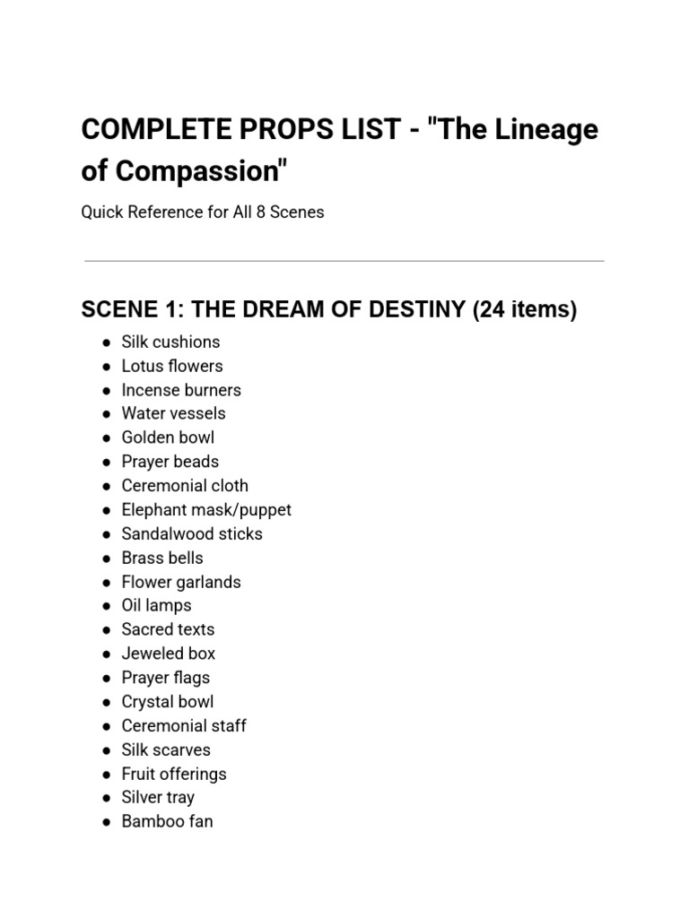 Props List for "The Lineage of Compassion" | PDF | Enlightenment In ...