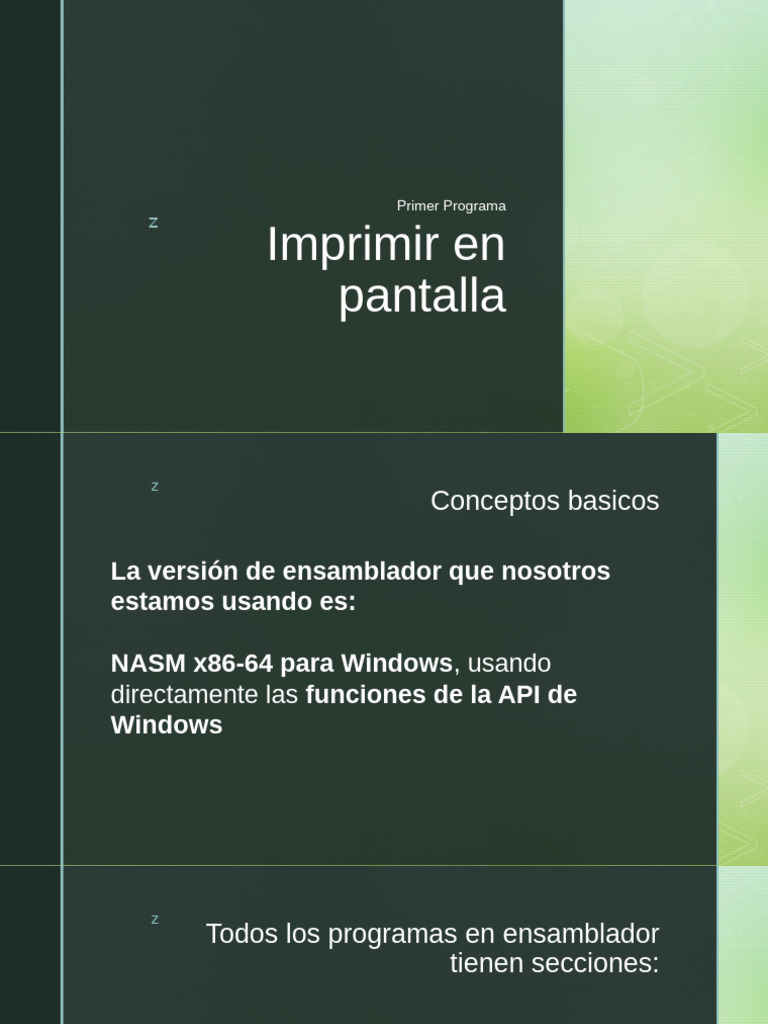 Imprimir en Pantalla - Ensamblador | PDF | Lenguaje ensamblador | Terminal de computadora