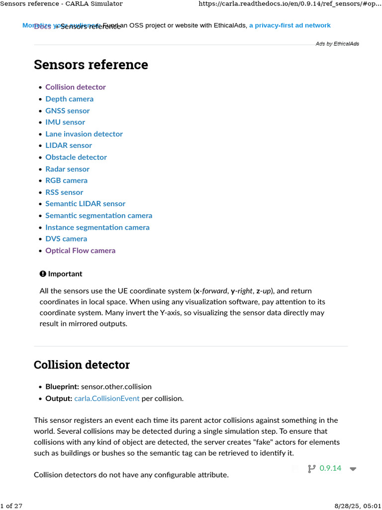 CARLA Sensor Reference Guide | PDF | Lidar | Gyroscope