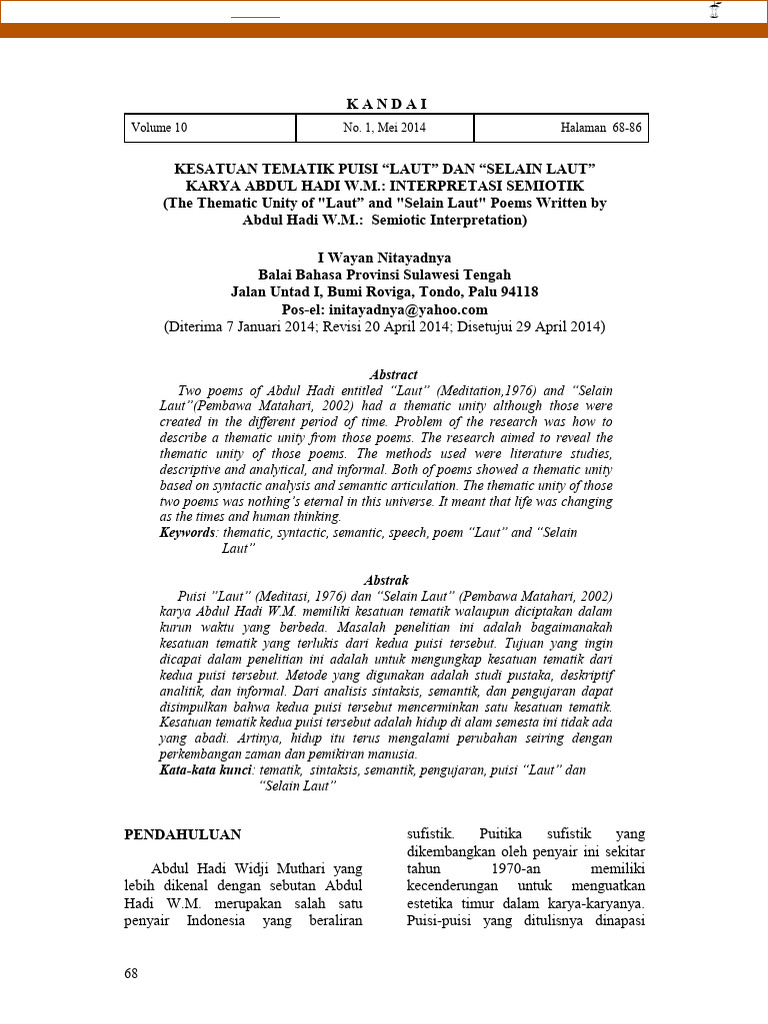 Kesatuan Tematik Puisi "Laut" dan "Selain Laut" | PDF