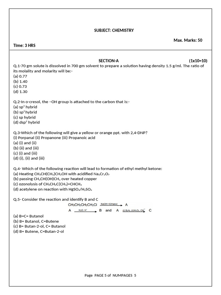 Chemistry Exam Paper Overview | PDF | Vapor | Acid