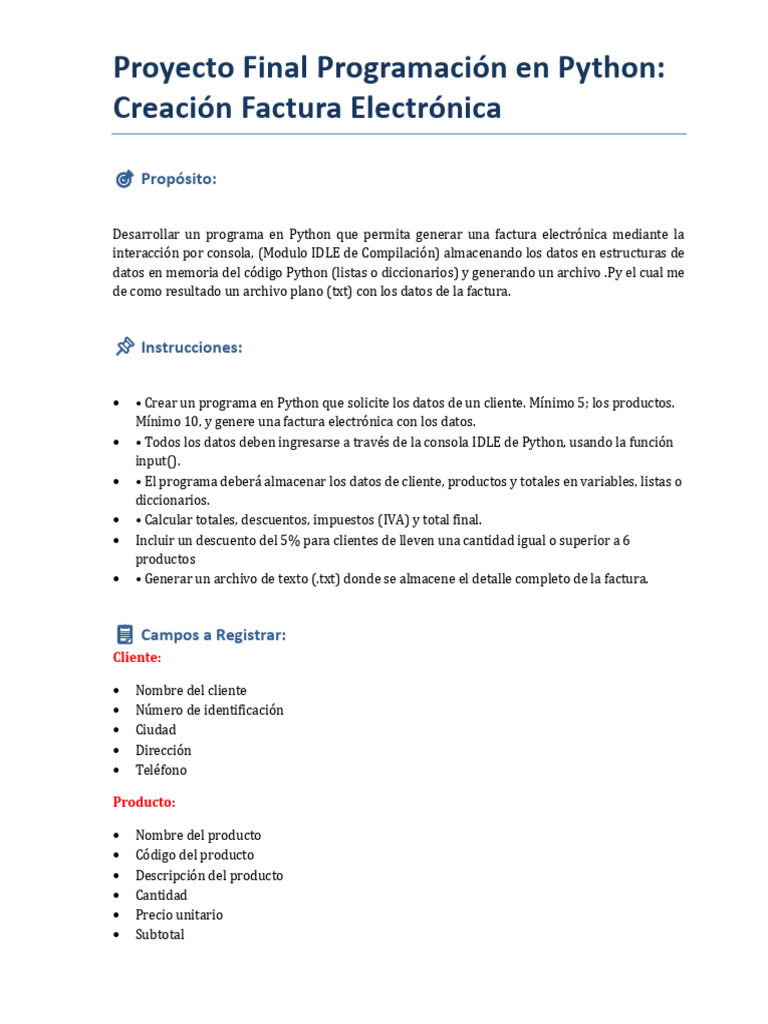 Proyecto Final Factura Python Sin GUI | PDF