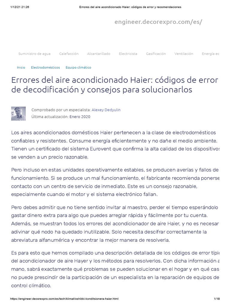 Códigos de error aire acondicionado Haier | PDF | Aire acondicionado ...