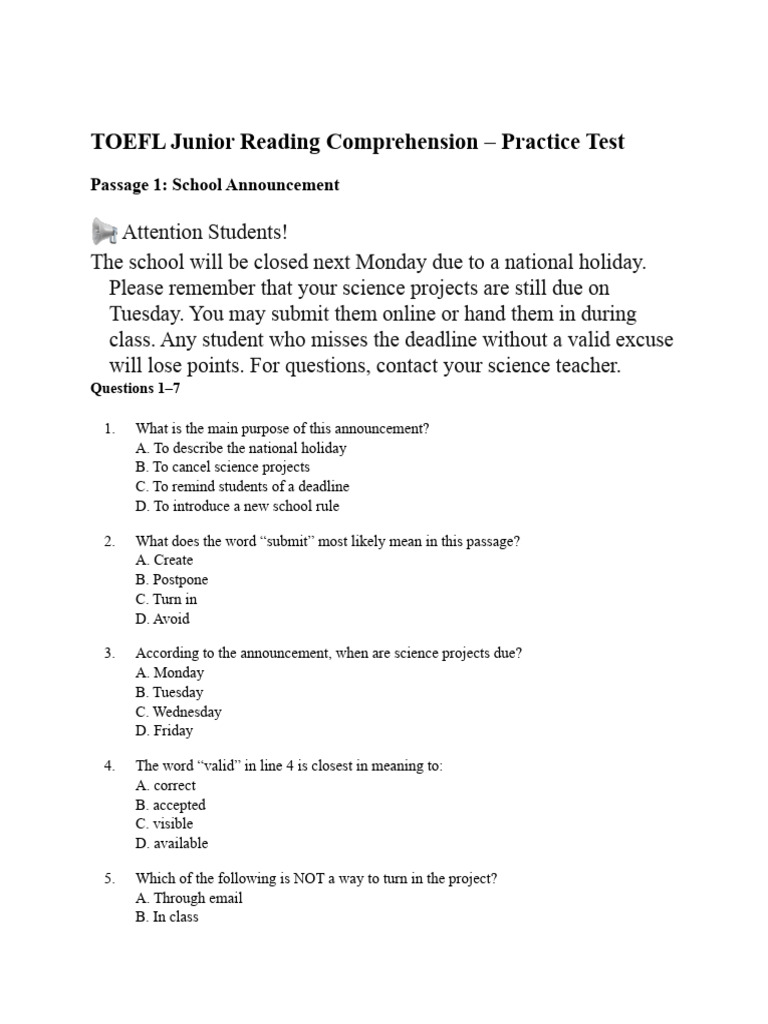 TOEFL Junior Reading Practice Test | PDF | Volcano