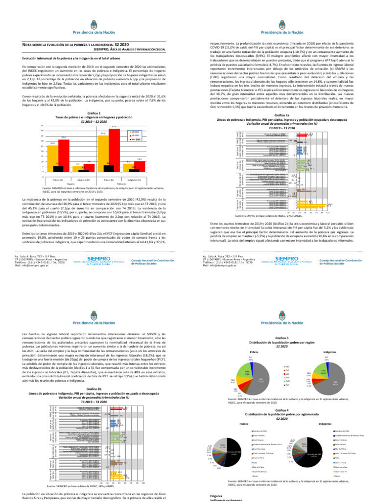 Nota Sobre La Evolucion de La Indigencia y Pobreza s2 2020 | PDF | Pobreza | Pobreza e indigencia