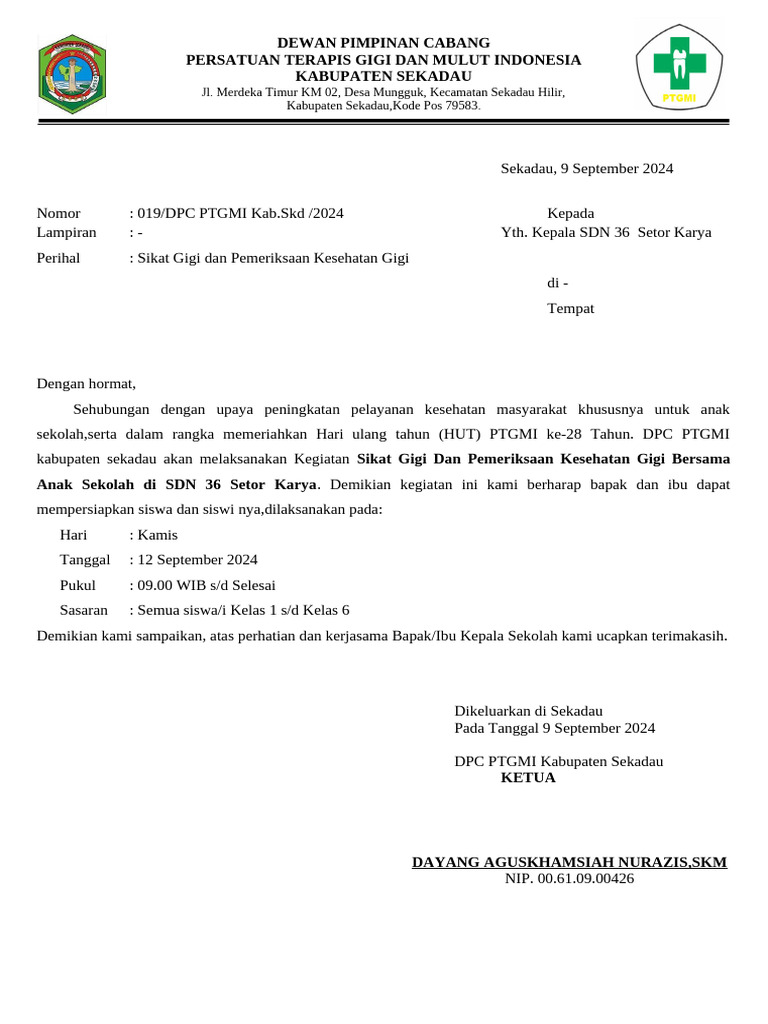 Surat Kegiatan Hut Ptgmi | PDF