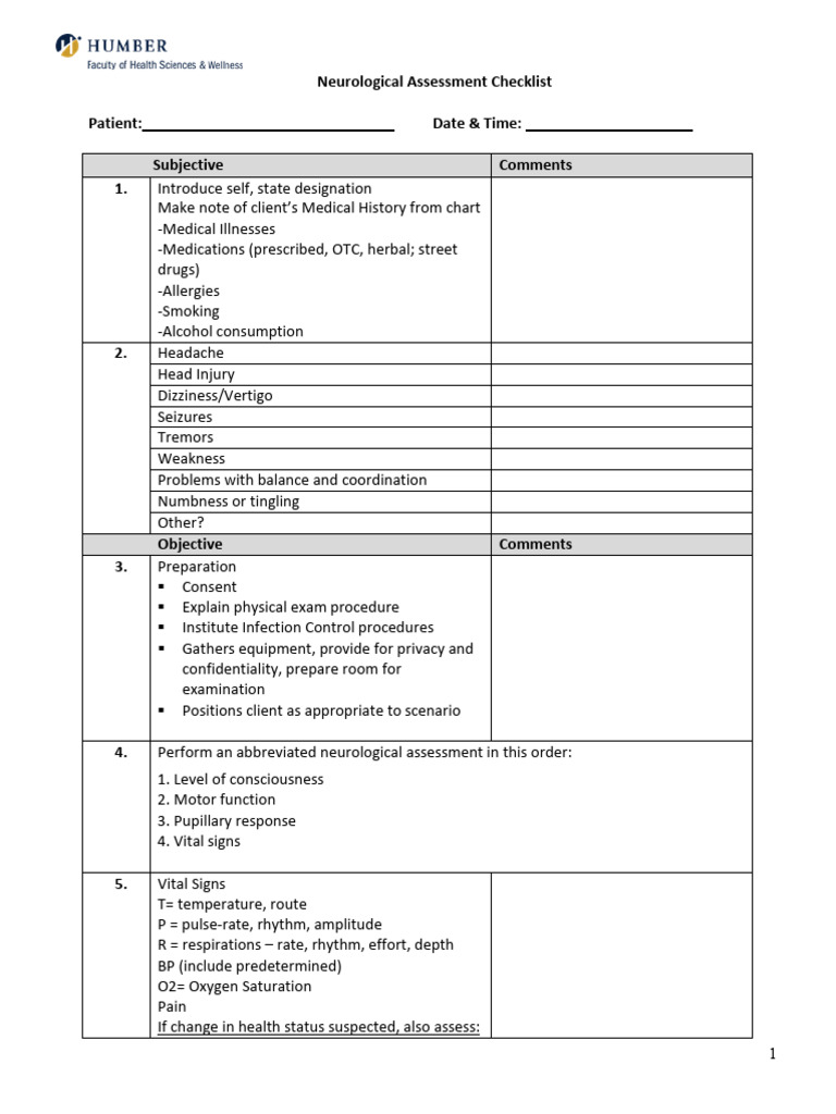 U4 - Neurological AssessmentChecklist | PDF | Neurology | Medicine