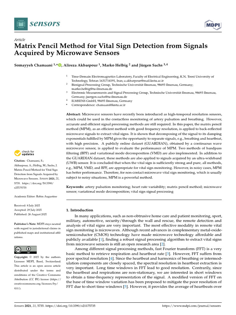 Matrix Pencil Method For Vital Sign Detection From Signals Acquired by ...