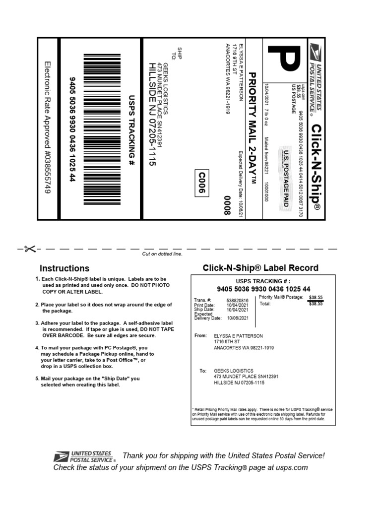 Instructions Click-N-Ship® Label Record | PDF | United States Postal ...