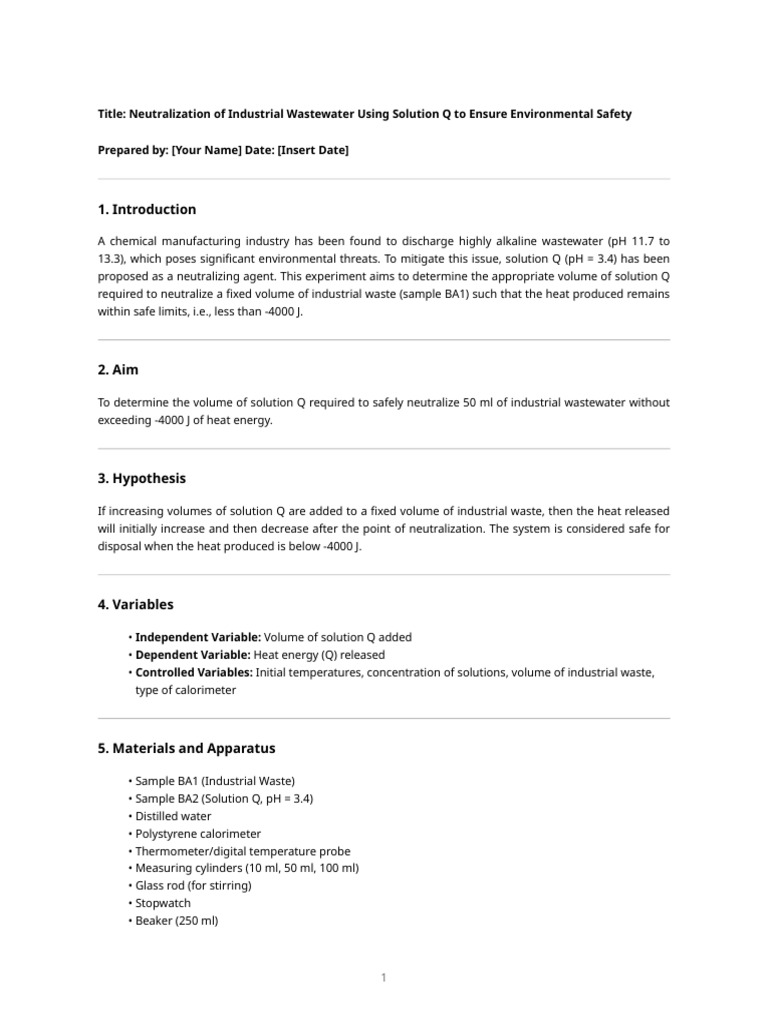 Neutralization Experiment Report | PDF | Heat | Ph
