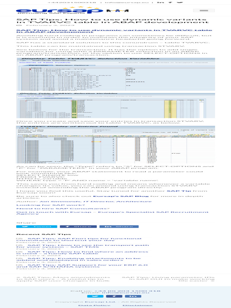 Dynamic Variants in TVARVC for ABAP | PDF | Computer Engineering | Software
