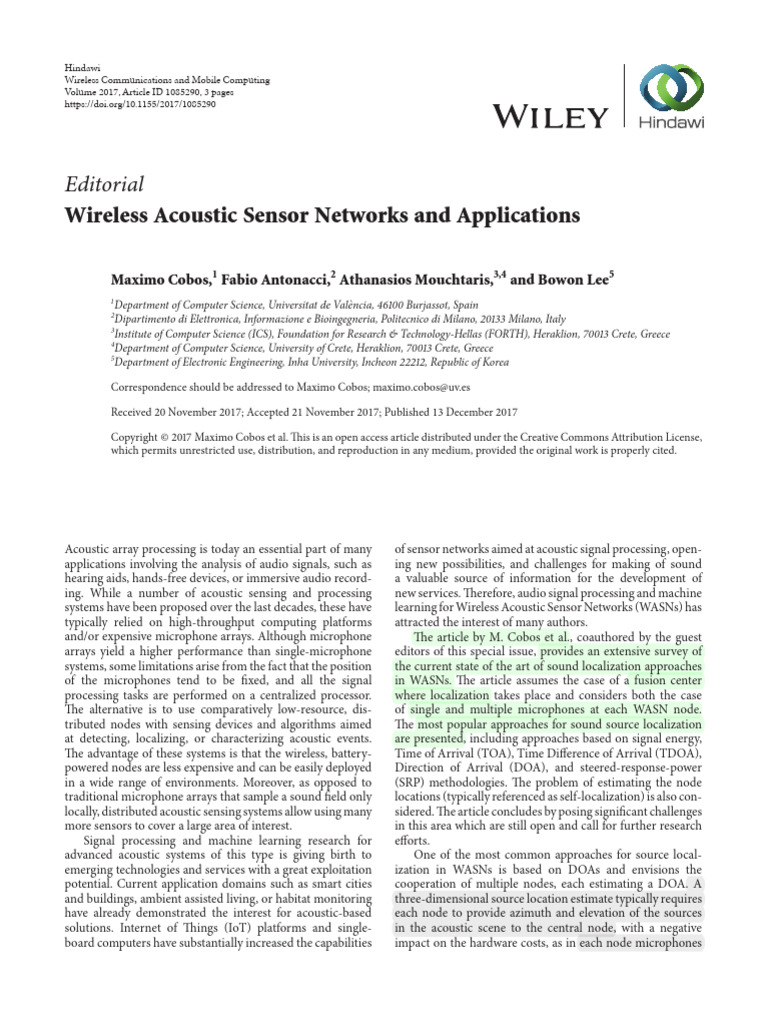 Wireless Acoustic Sensor Networks and Applications | PDF | Microphone ...