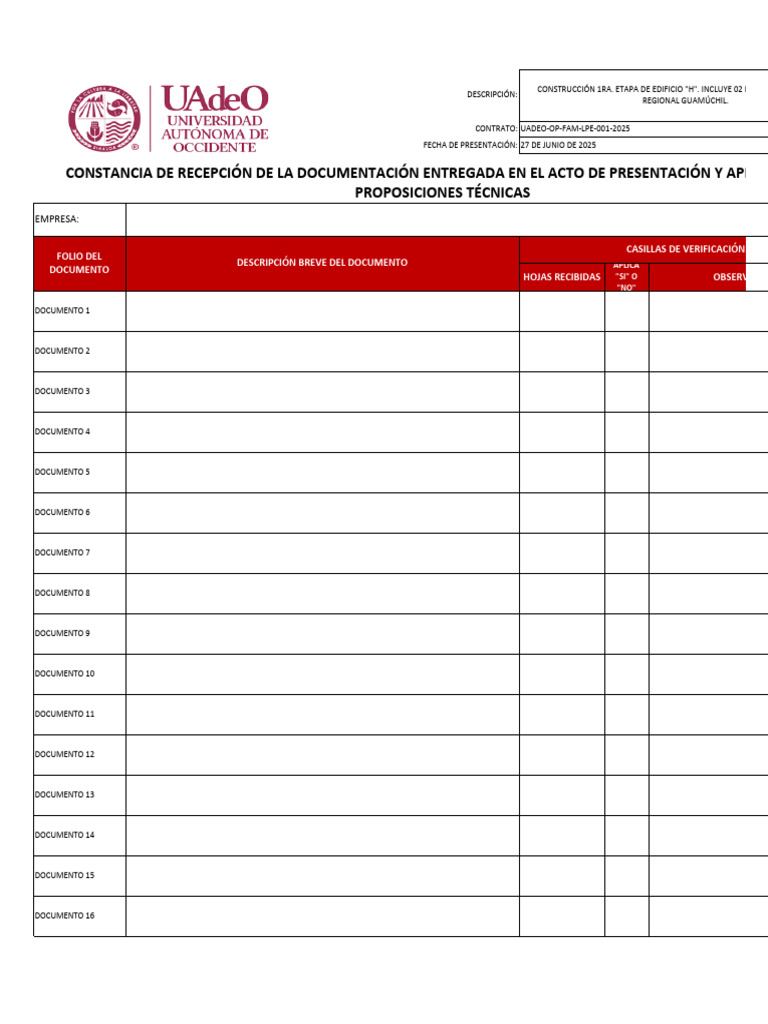 06 Recepcion de Documentos 2025 - LPE-001-2025 | PDF