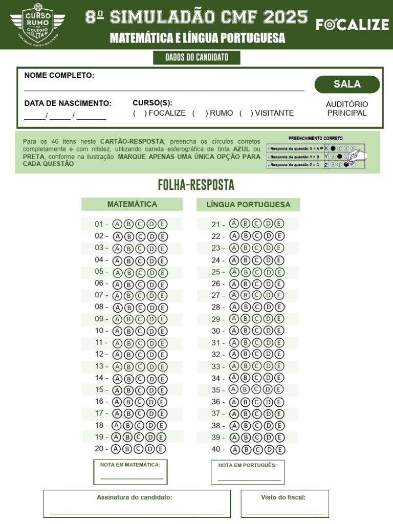 Folha de Resposta Simulado CMF 2025 | PDF