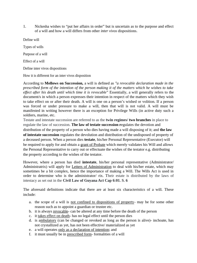 Succession Tutorials WS1 #1 | PDF | Will And Testament | Intestacy