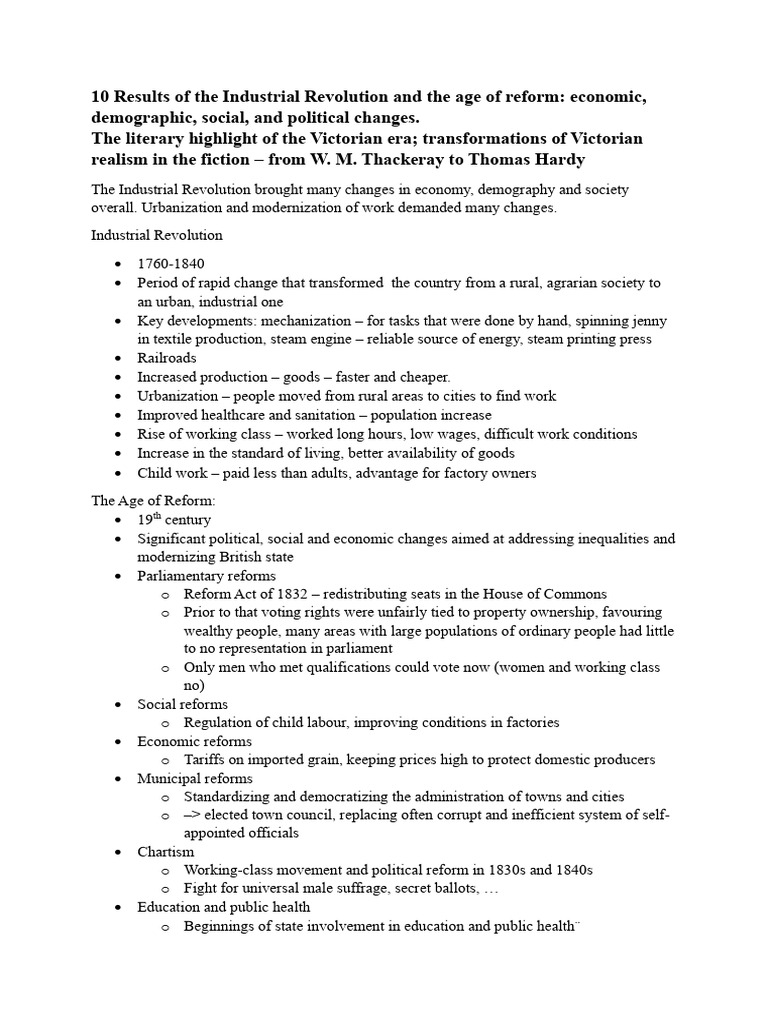 10) Results of the Industrial Revolution and the Age of Reform Economic ...