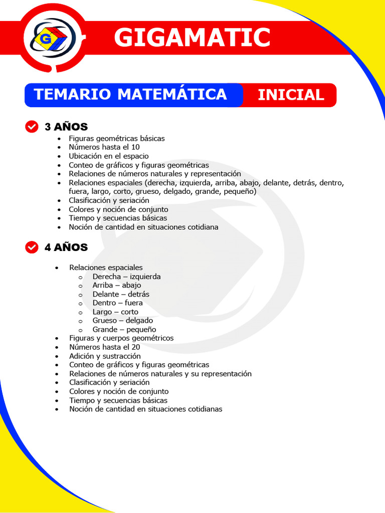 Temario de Matemáticas Gigamatic | PDF | Sustracción | Matemáticas