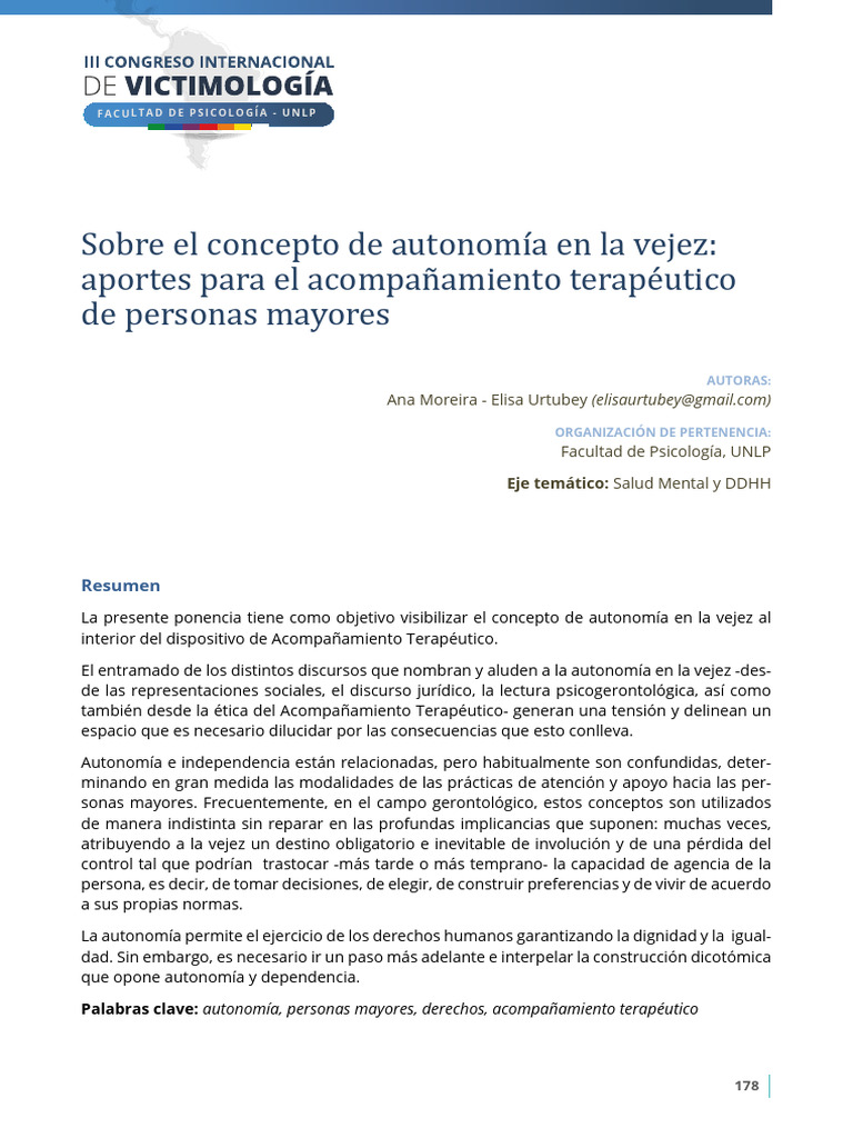 Autonomía en la Vejez y Terapia | PDF | Autonomía | Sicología