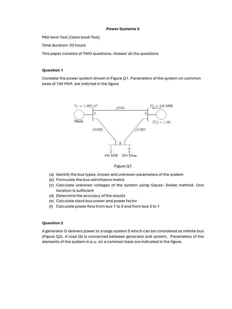 Mid Term Test Power System Paper | PDF