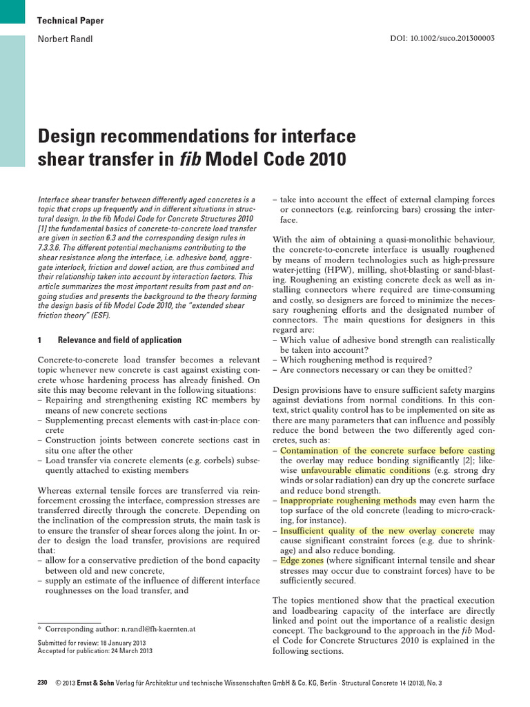 Interface Shear Transfer in Concrete Design | PDF | Stress (Mechanics ...