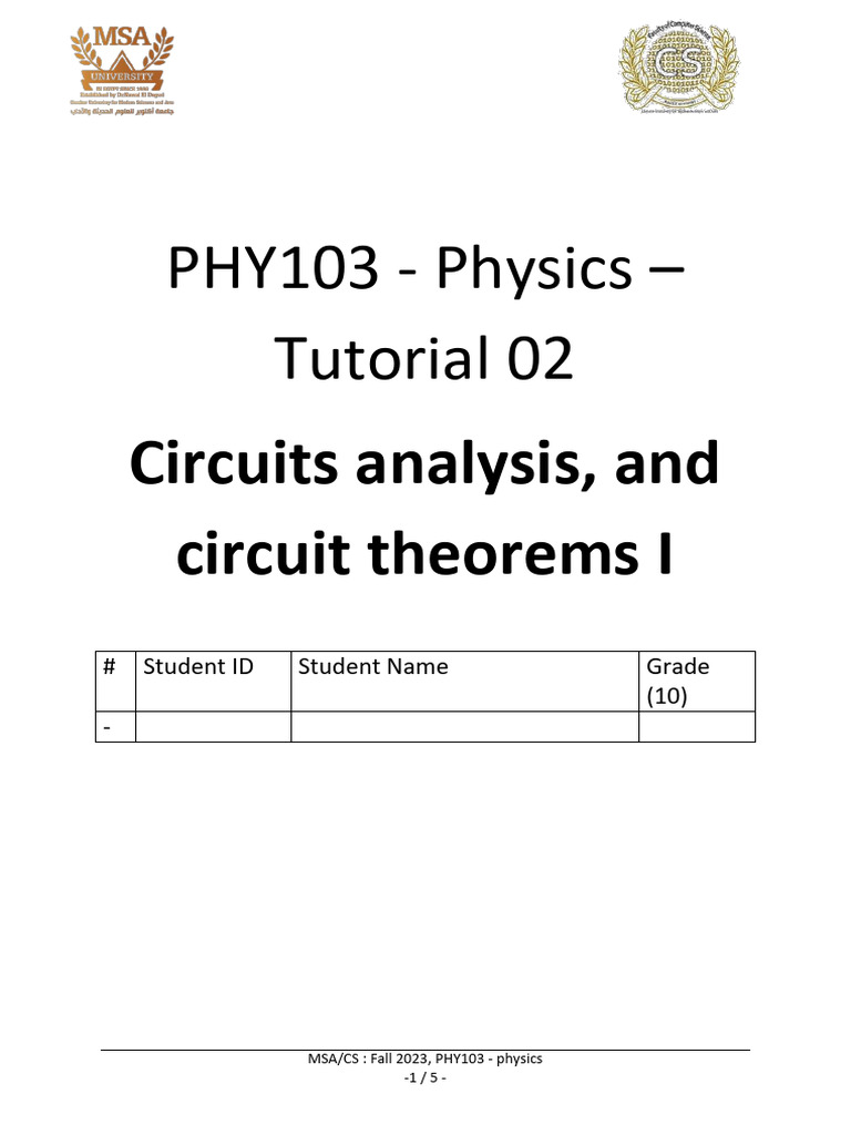 PHY103 - Physics - Tutorial 02 | PDF