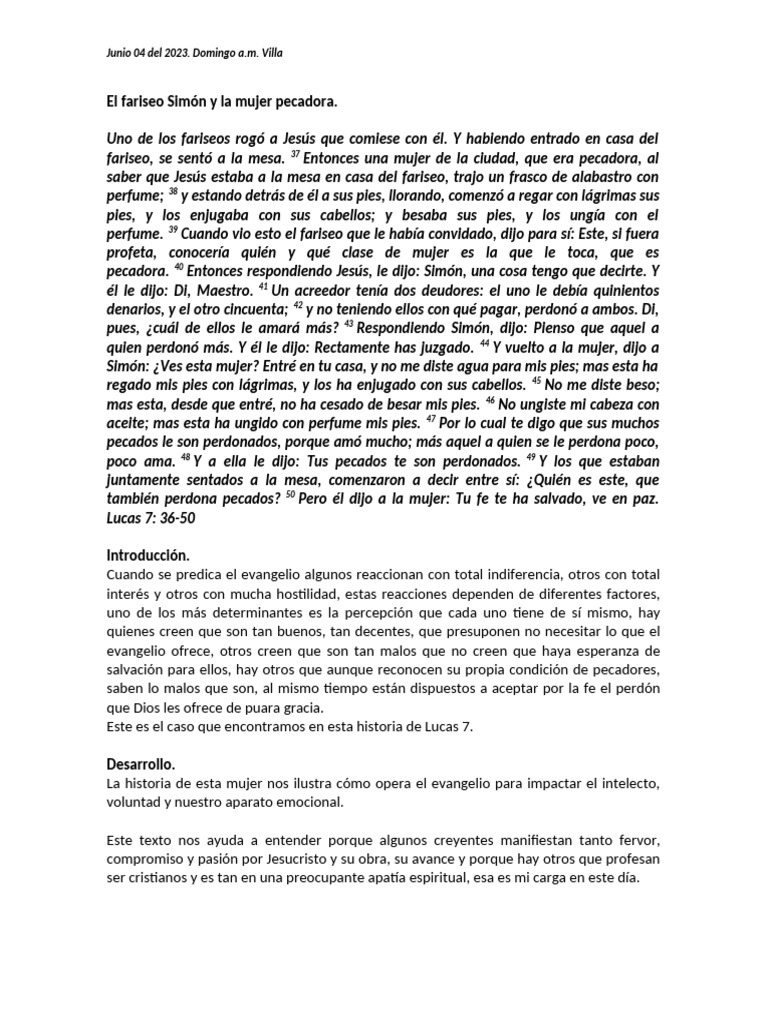 Simón el Fariseo y la Mujer Pecadora | PDF | Jesús | Pecado