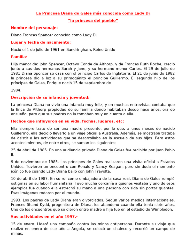 Biografía de La Princésa Diana de Gales | PDF | Diana