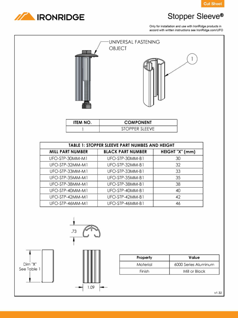 IronRidge Cut Sheet Stopper Sleeve | PDF