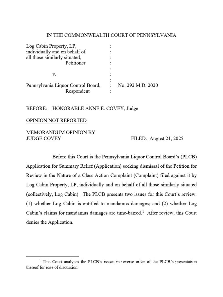Log Cabin v. PLCB: Mandamus Case Summary | PDF | Mandamus | Lawsuit