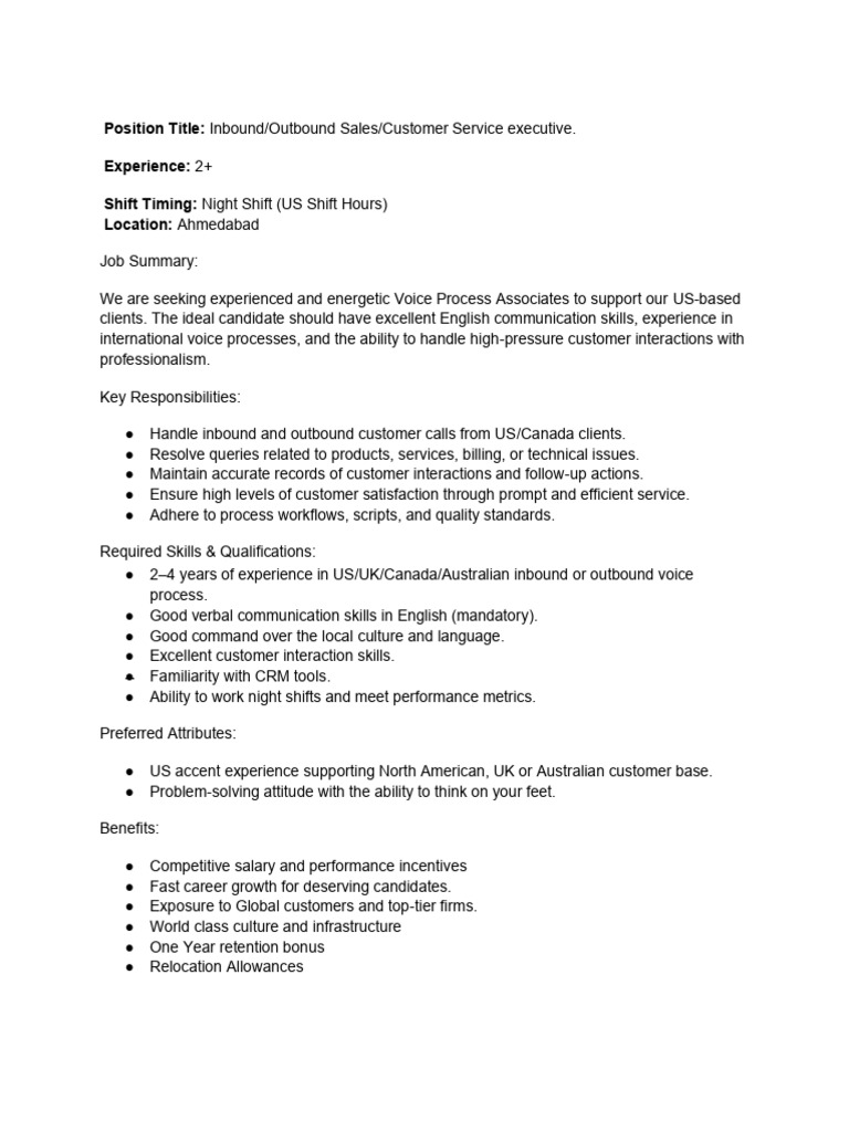 Voice Process Associate Job Overview | PDF