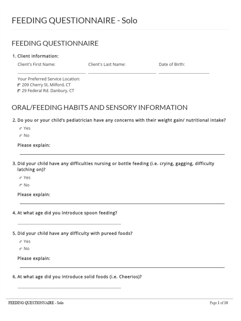Child Feeding Questionnaire Template | PDF | Meal | Lunch
