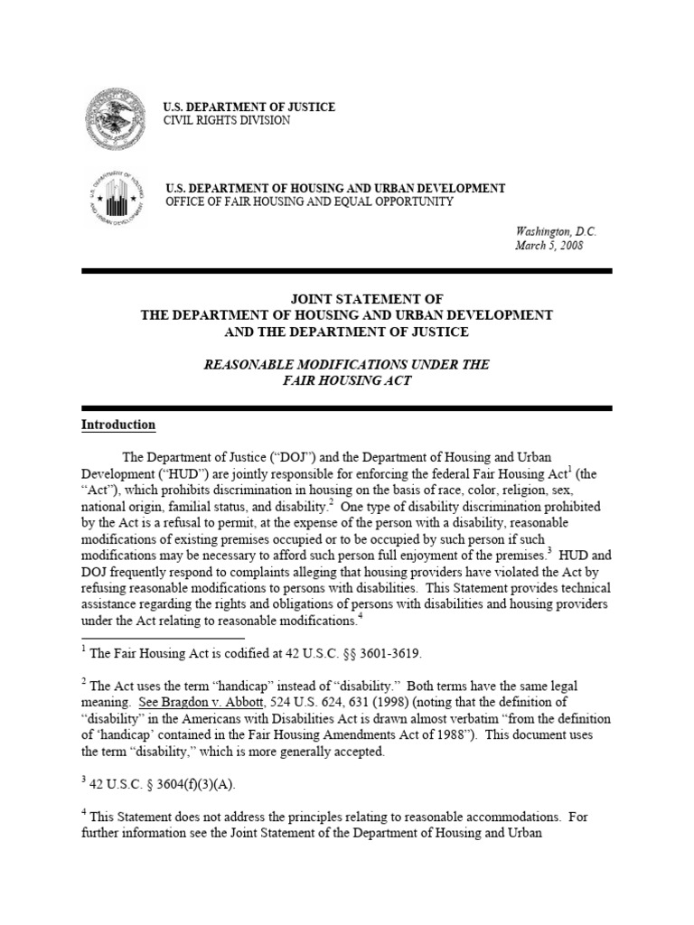 HUD-DOJ Joint Statement on Modifications | PDF | Leasehold Estate | Lease