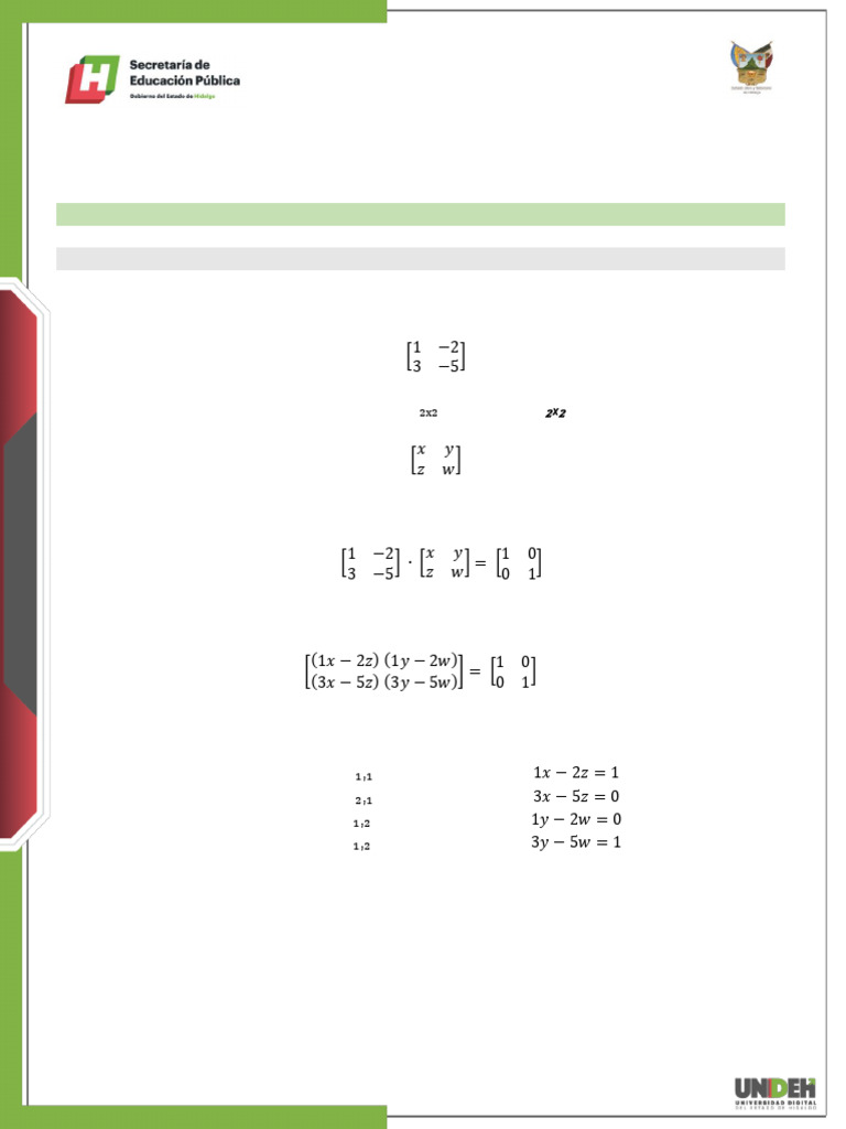 Ejemplo Metodo directo para matrices 2x2 | PDF | Matriz (Matemáticas) | Ecuaciones