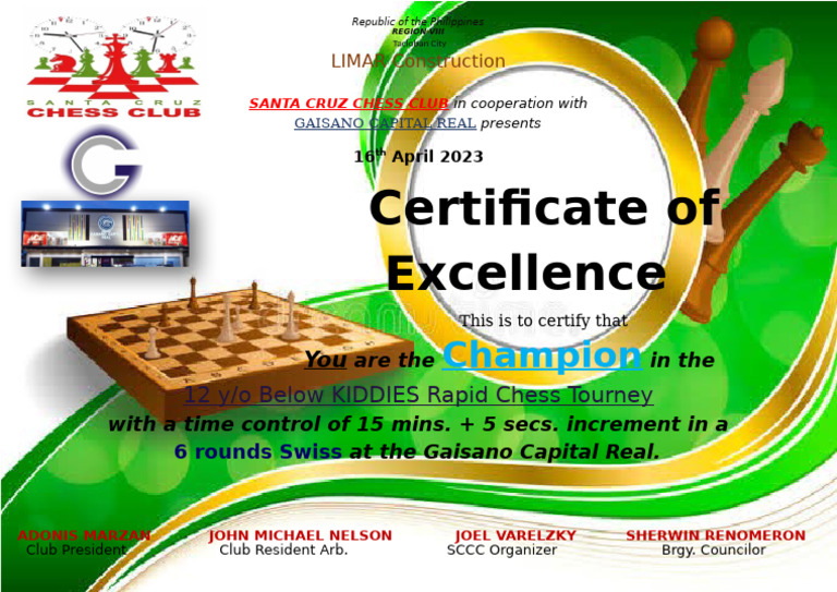 Chess Champion Certificate 2023 | PDF