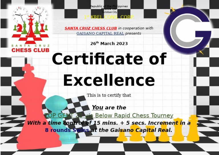 NEWEST TOP KID Chess Certificate | PDF