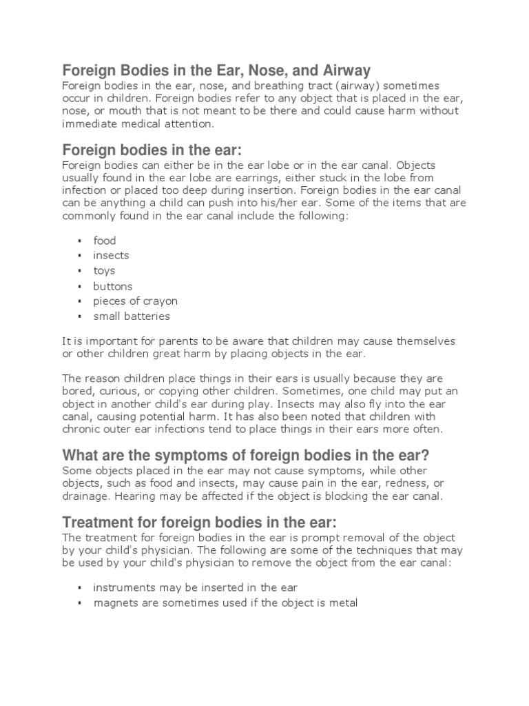 Foreign Bodies in The Ear | PDF | Ear | Human Head And Neck