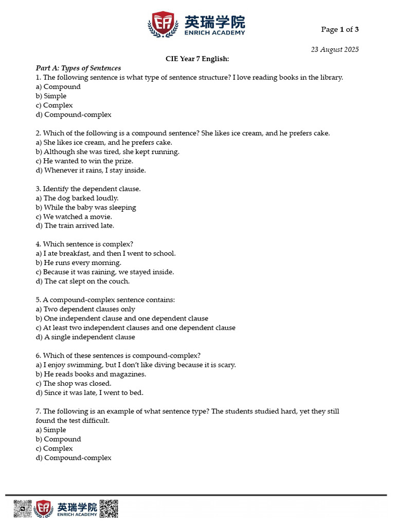 Sentence Structure and Punctuation Quiz | PDF | Grammar | Punctuation