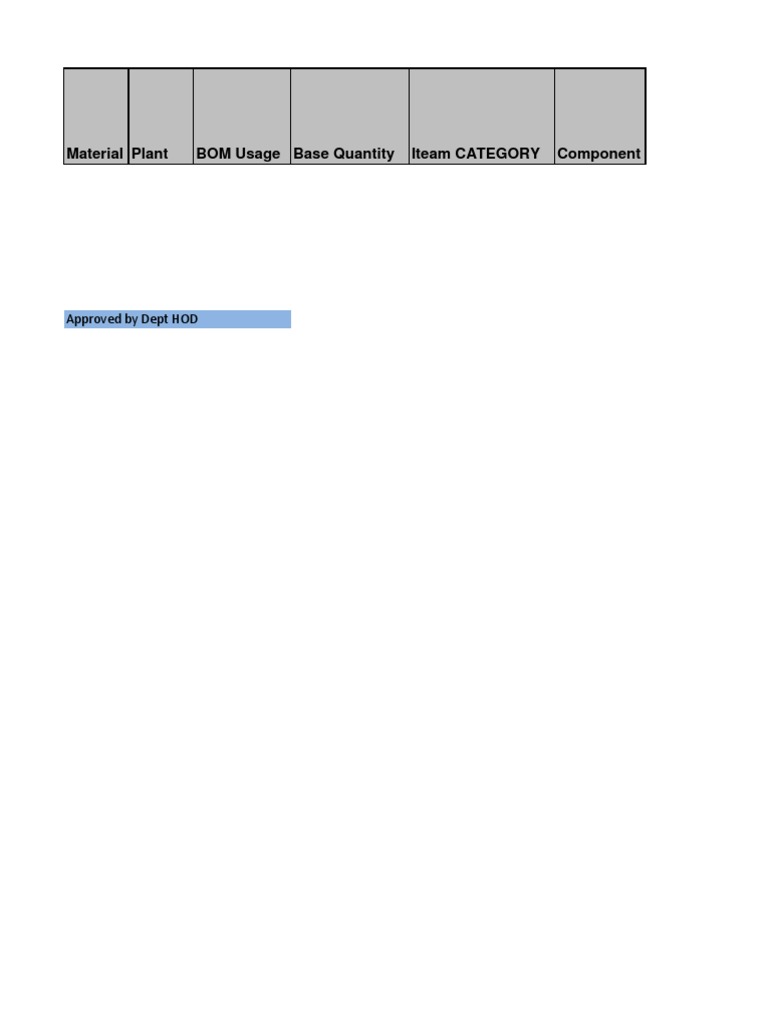 Material Plant BOM Usage Base Quantity Iteam Category Component | PDF