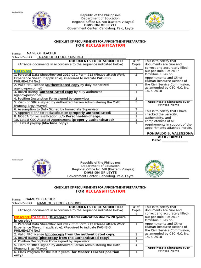 Appointment Reclassification Requirements | PDF